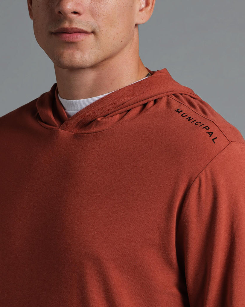 Enduro Stretch LS Hooded T-Shirt in Mineral Red | MUNICIPAL